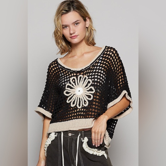 POL | Sweaters | Daisy Flower Open Knit Crochet Sweater Pol | Poshmark